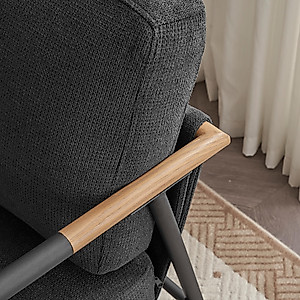 Penifun Modern Chic Accent Metal Frame, Upholstered Chenille Living Room Chairs with Removable Seat & Back Cushion, Comfy Leisure Lounge Reading Side Armchair for Bedroom, Black