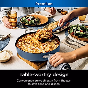 Ninja CW102BL Foodi NeverStick PossiblePan, Premium Set with 4-Quart Capacity Pan, Steamer/Strainer Basket, Glass Lid & Integrated Spatula, Nonstick, Durable & Oven Safe to 500°F, Macaron Blue