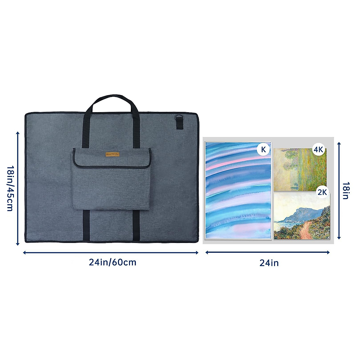 MeetYr Life Premium Art Portfolio Bag - Padded Triple Protection, Waterproof Protection with Shoulder Strap Durable and Portable - For Artwork, Posters, Sketches and Paintings（24"x18"）