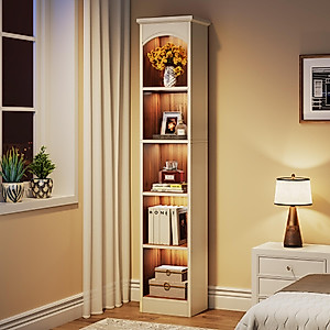 Tribesigns 70.9-Inch Tall Narrow Bookcase, 5-Tier Cube Bookshelf with Storage, Modern Slim Corner Display Shelves for Home Office, Living Room, White and Oak