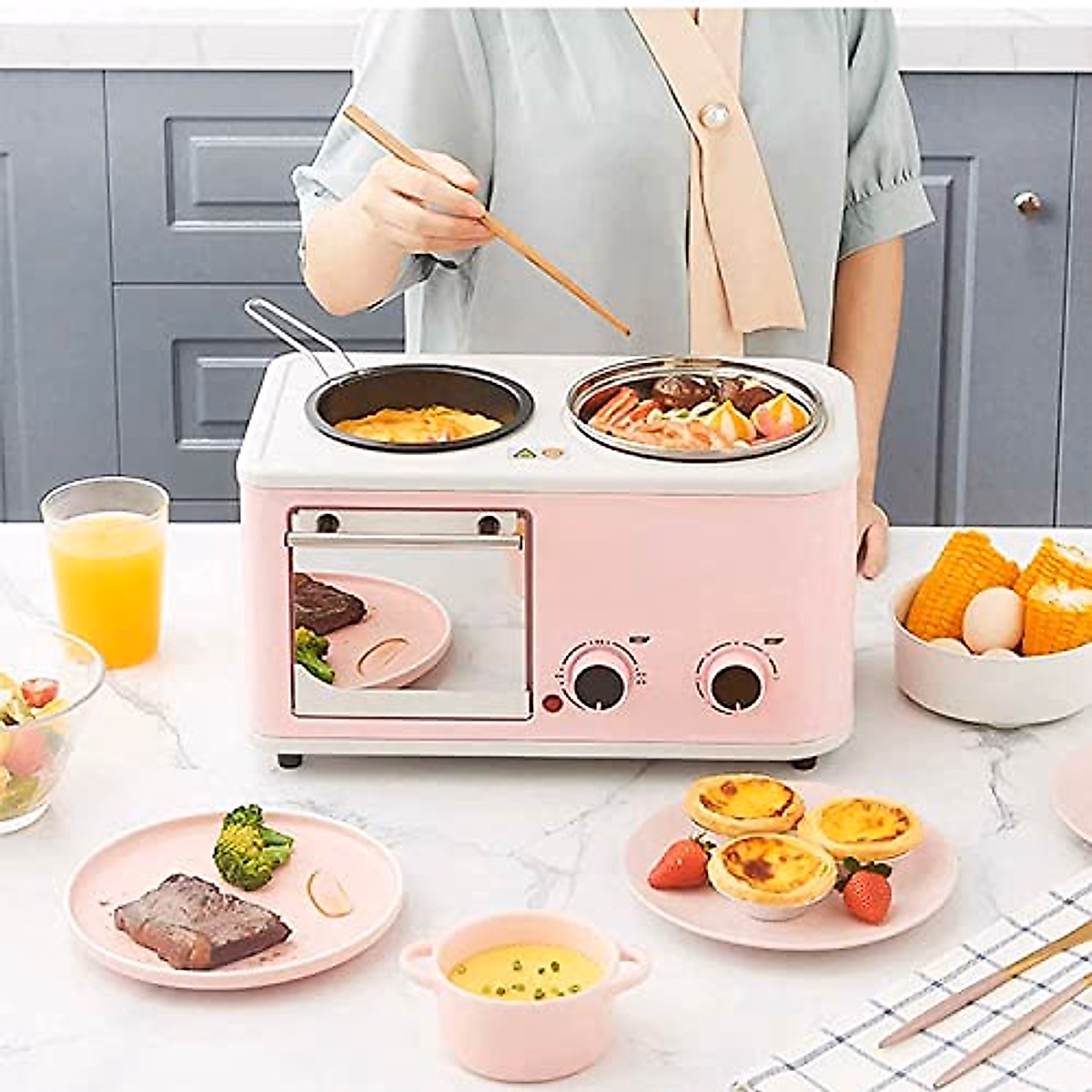 3 in 1 Mini Breakfast Machine Small Electric Oven Electric Breakfast Machine Mini Toaster Baking Oven Omelette Boiler Food Steamer