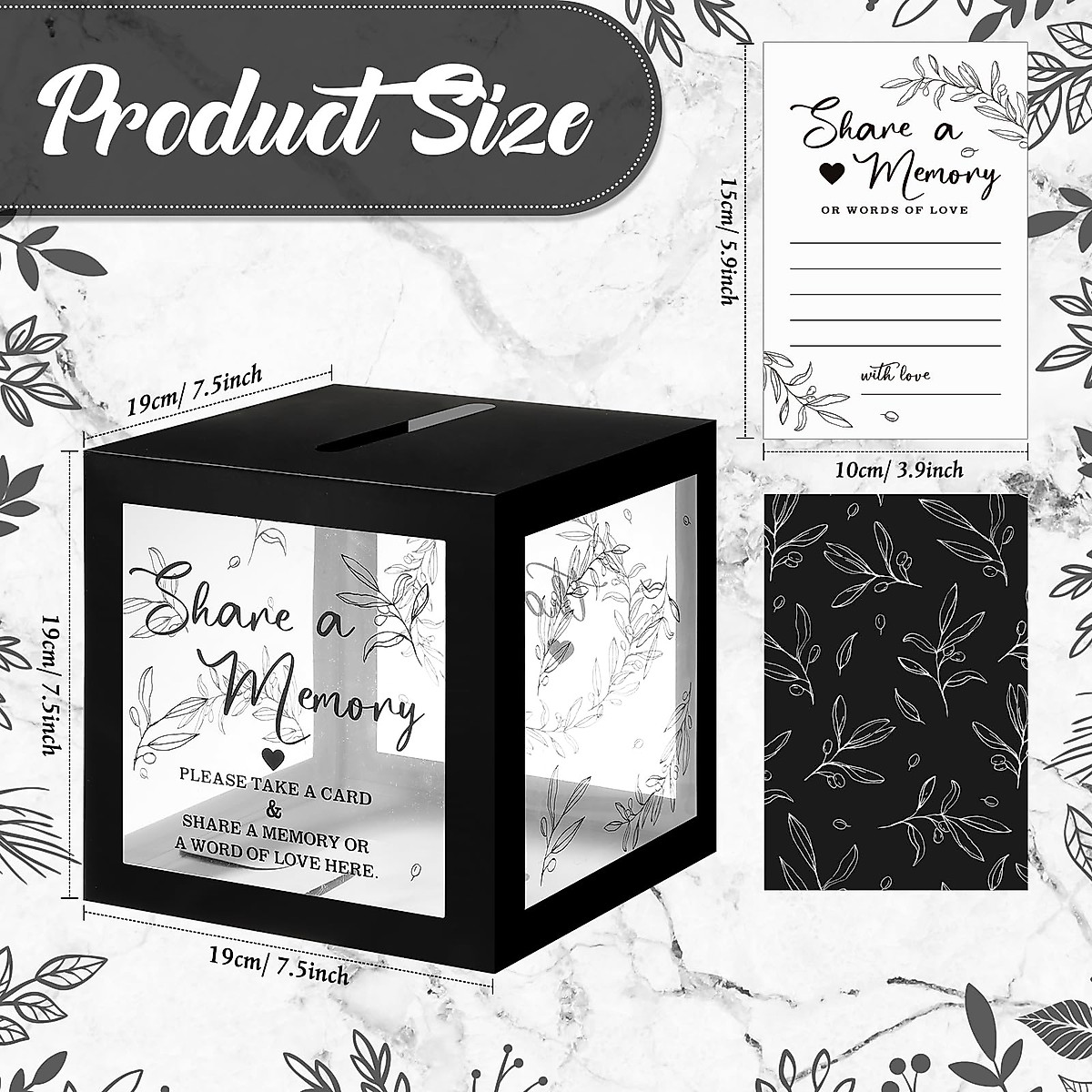 Pajean 50 Pcs Greenery Share a Memory Cards for Collections of Life, Memory Cards Box Guest Card Ideas for Funeral Graduation Wedding Bridal Shower Birthday Anniversary Retirement (Black)