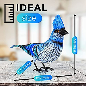 Shefio Garden Decor - Blue Jay Bird Decor, Beautiful Backyard Ideas & Garden Gifts - These Handmade Metal Birds are Perfect Outdoor Decor, Metal Yard Art for Lawn Ornament, Yard Decorations Outdoor