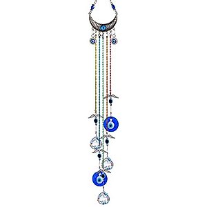 20inch Blue Evil Eye Hanging Crystals Suncatcher Ornament with Chakra Energy Crystal Ball Prism Pendant Rainbow Maker for Home Decor Protection