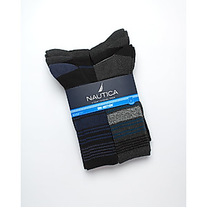 Nautica Men's Crew Dress Socks - 5 Pack Light-Cushion Crew Length Work Socks for Men - Classic Breathable Men's Socks, Size 6-12.5, Grey/Black Stripes