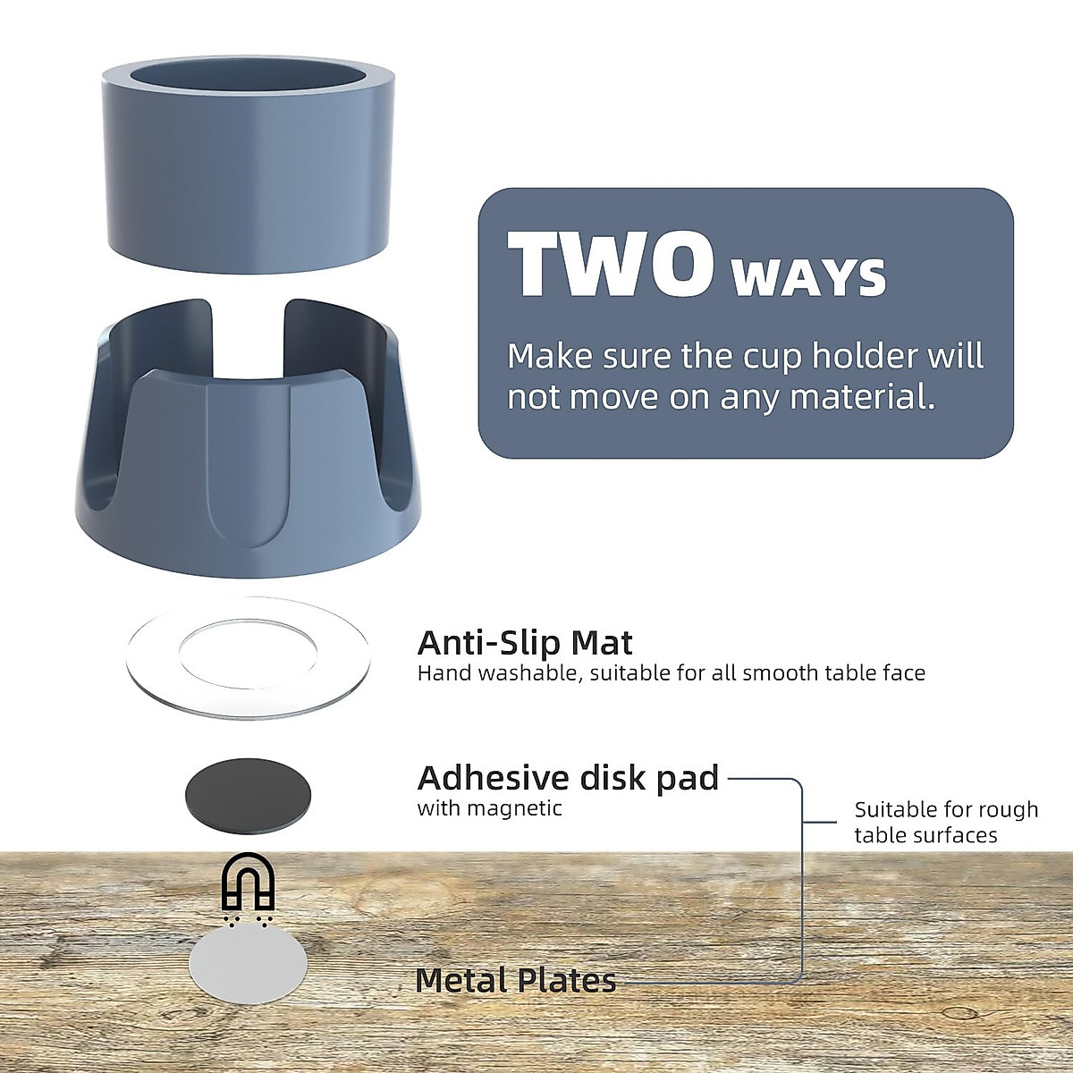 Anti-Spill Cup Holder, Drink Coaster Fits Drink for RV Home Office Outdoors with Anti-Slip Mat and Magnetic Pad