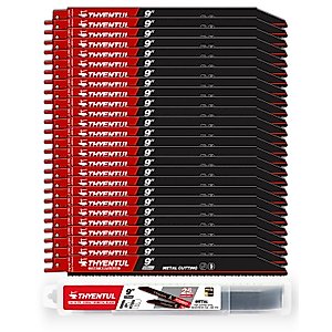25 Pack,9 inch,14/18 TPI,Reciprocating Saw Blade Set,M42 Teeth with Cobalt Bi-Metal Blades, for Automatic Dismantling Sawzall Blades for 1/16-5/16 Medium Metals