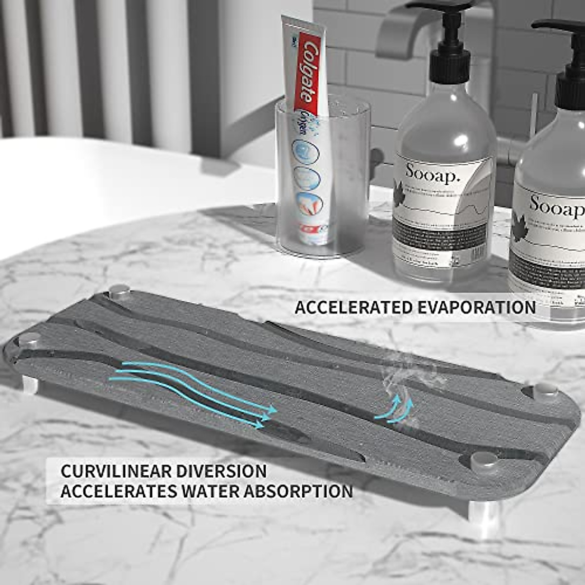 LLOBEW Sink Caddy，Instant Dry Sink Organizer Bathroom Organizer，Diatomaceous Earth Kitchen Sink Organizer Lotions Bottle Drying Rack