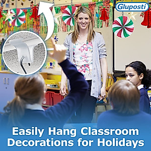 25 Clear Ceiling Grid Clips & 25 Steel S-Hook Sign Hanging Kit, Light Duty Suspended Tile Drop Ceiling Hooks for Hanging Classroom Decorations, Office Decor, Commercial Retail Signs, 0.75" W x 1" H