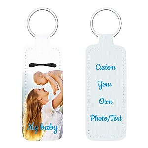 Wyleaves Premium Personalized Chapstick Holder Keychain, Custom Photo Text Chapstick Holder Keychains Lipstick Holder Neoprene Lipstick Keychain Holder, 1pcs