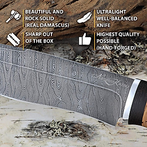 Hunting Knife - Damascus Knife - Birchbark Handle - SIBERIAN - Fixed Blade Knife