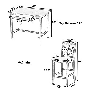 JIVOIT Counter Height 5-Piece Dining Table Set with 4 Upholstered Chairs, Solid Wood Casual Kitchen Set with 1 Storage Drawer, Save-Space Dining Table Set for 4 (White+Beige 001)