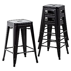 HCY Metal Dining Chairs Metal Bar Stools Kitchen Chairs 24 Inches Patio Chairs Set of 4 Stackable Chair for Indoor Outdoor (Black)