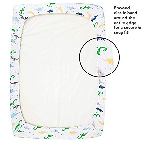 Cuddly Cubs Graco Pack n Play Fitted Sheet – Dinosaur Playard Sheet – Snuggly Soft Jersey Cotton Mini Crib Sheet for Boy – 1 Pc