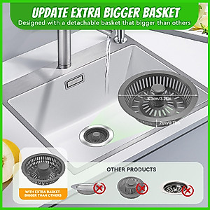 Kitchen Sink Drain Strainer, Pop-up Sink Stoppers, 3 in 1 Sink Drain Strainer, Upgraded Larger Sink Strainer Filter Basket, Cleaning Brush for US Sink Standard 3-1/2 Inch Drain Strainers