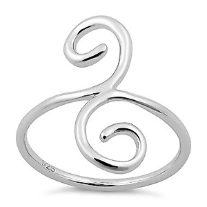 Heartbeat Sterling Silver Swirl Pattern Bypass Thumb,Index Finger Ring - (Size 3,4,5,6,7,8,9,10,11,12,13) (6)