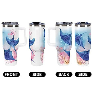 WYUSPGK 40oz Stainless Steel Car Mug, Sea Animals Stingrays Print Travel Mug, Double-Wall Insulated with Straw, Perfect for Car, Office, Outdoor