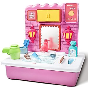 Kid Makeup Set Toys Vanity for Girl Kids Vanity Set with Mirror Age 4-9 with Real Faucets Water Circulation Pretend Cosplay Set Suitable as Gifts for 3-5 Years Old Boys Girls Toddlers
