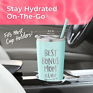 Best Bonus Mom Stainless Steel Coffee Mug with Insulated Travel Tumbler and Straw - Birthday Gift for Bonus Mom, Best Mom Ever, Friend, and Work Mom - Stepmom Travel Coffee Cup, Coffee Tumbler