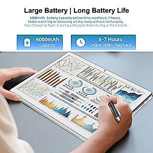 10 Inch Android 11 Tablet pc, 4 RAM 64GB ROM 128GB Expand, IPS HD,2.5D G+G Touch Screen,Google Certificated Wi-Fi Tablets,5MP Camera,Long Battery Life,Sliver-(Comes with Leather case) Silver…