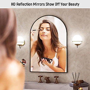 GLSLAND 26x38 inch Arch Bathroom Mirror - Arched Bathroom Mirror/Wall Mounted Vanity Mirror - Arch Metal Frame Wall Mirror for Bathroom Bedroom Living Room, Black