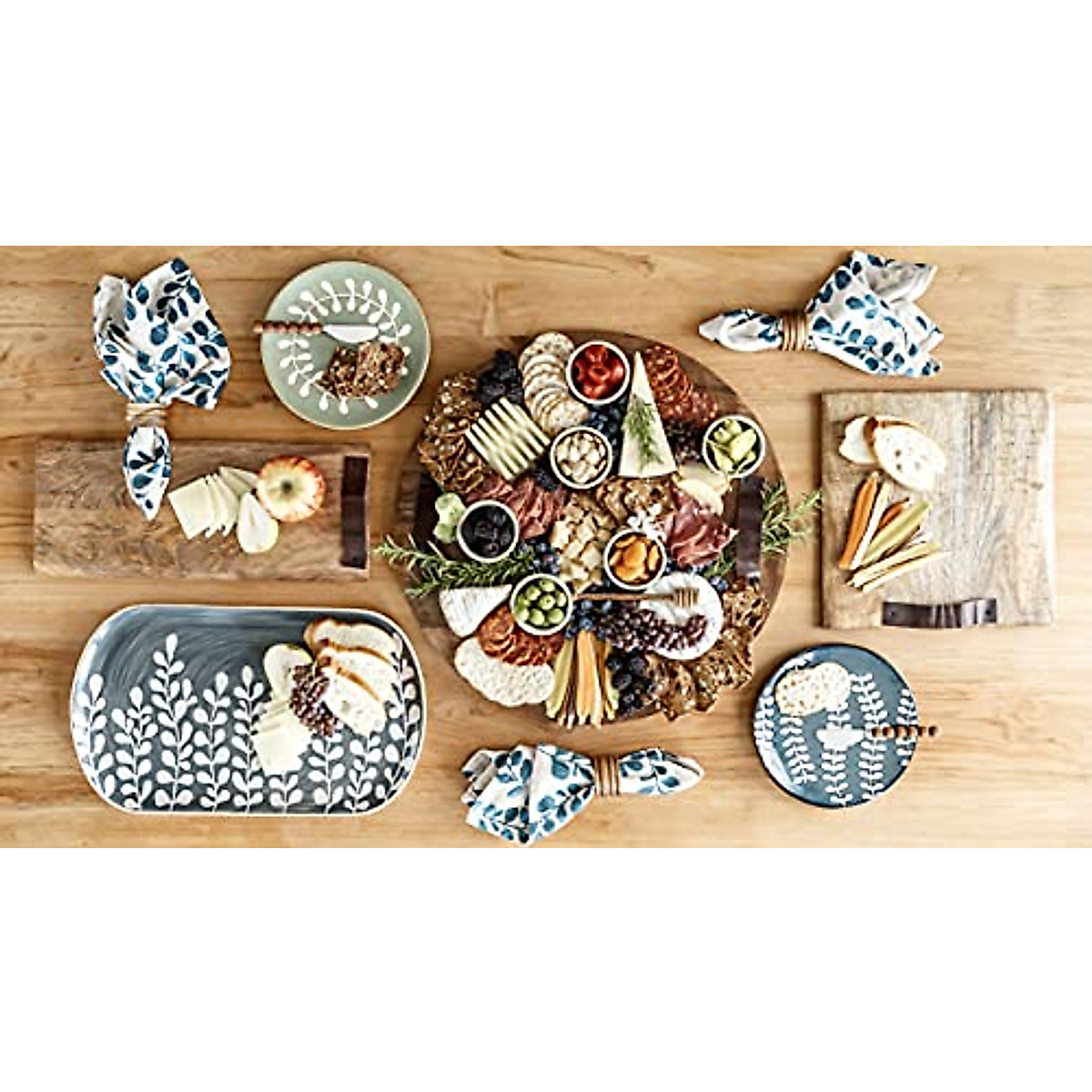 Mud Pie Blue Painted Leaf Platter, 10.5" x 17.5"