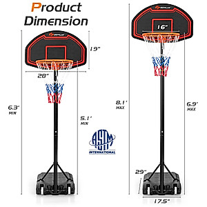 Goplus Portable Basketball Hoop Outdoor, 6.3FT-8.1FT Height Adjustable 5-Level Basketball Stand System with Shatterproof Backboard, Built-in Wheels, Indoor Outside Court Basketball Goal for Kids Youth