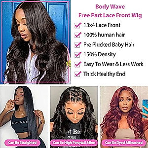 Body Wave Lace Front Wigs Human Hair 13x4 HD Lace Frontal Wig 18 inch Pre Plucked With Baby Hair 150% Density Brazilian Virgin Human Hair Lace Front Wigs for Black Women Glueless Natural Black 18inch