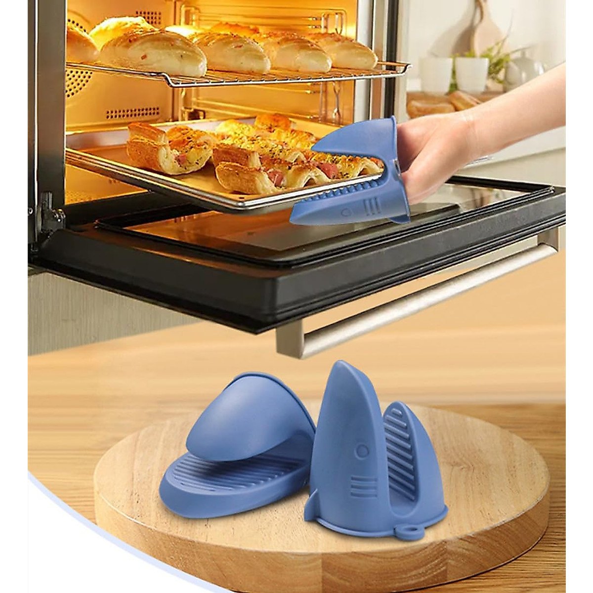 Oven Mitts，Mini Oven Gloves Silicone Heat Resistant Cooking Pinch Mitts Potholder for Air Fryer Kitchen Cooking & Baking (Grey)