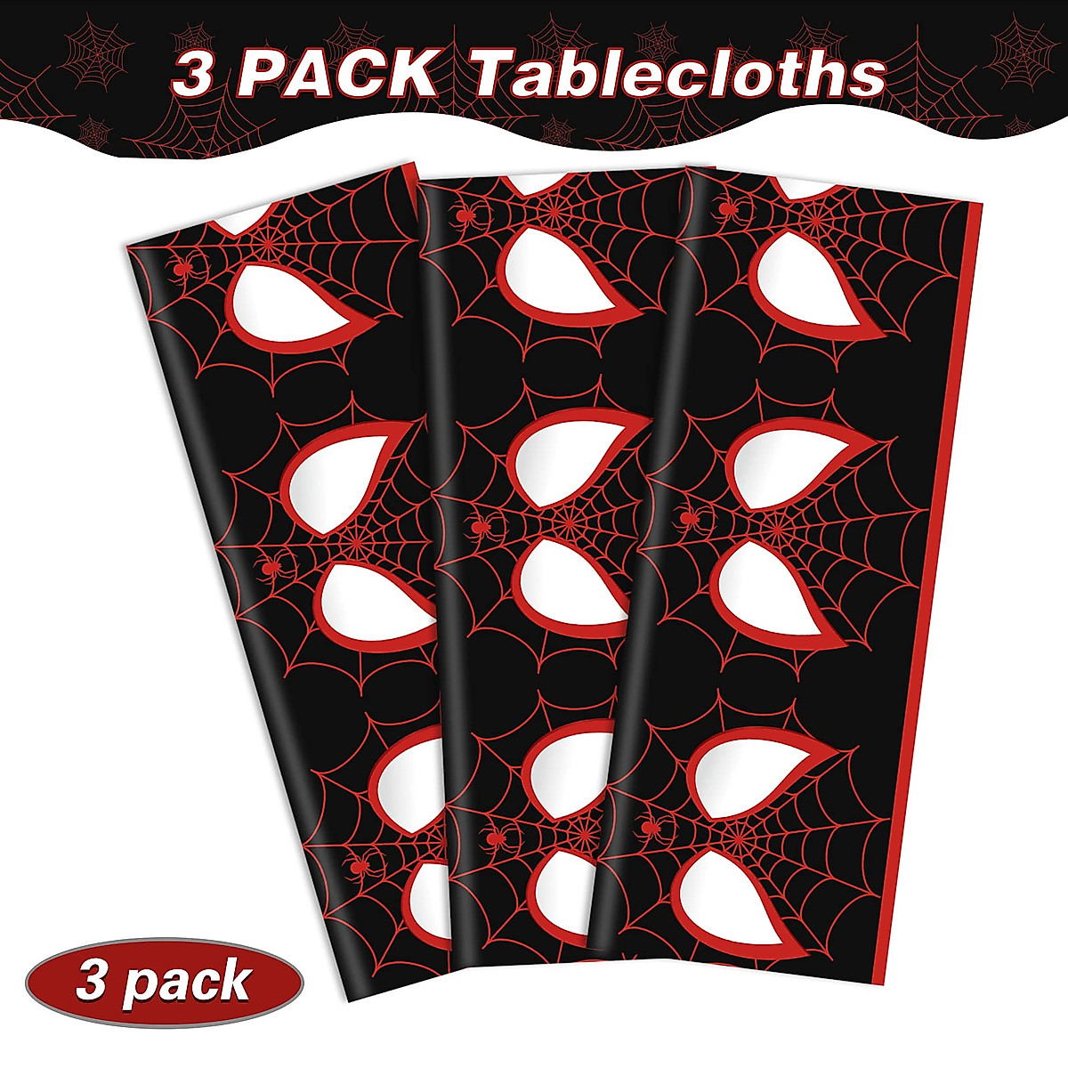QICI 3PCS Black Spider Birthday Party Tablecloth 51.2 x 86.6 inch, Plastic Tablecloth Spider Party Table Cover for Kids Birthday Party Supplies Decorations