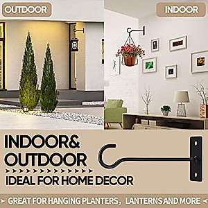 QTJUST Plant Hooks 2Pack Hanging Plant Bracket 6inch Metal Plant Hanger Decorative Plant Hook for Bird Feeders, Planters, Lanterns, Wind Chimes, Home Decor Indoor Outdoor (Black)