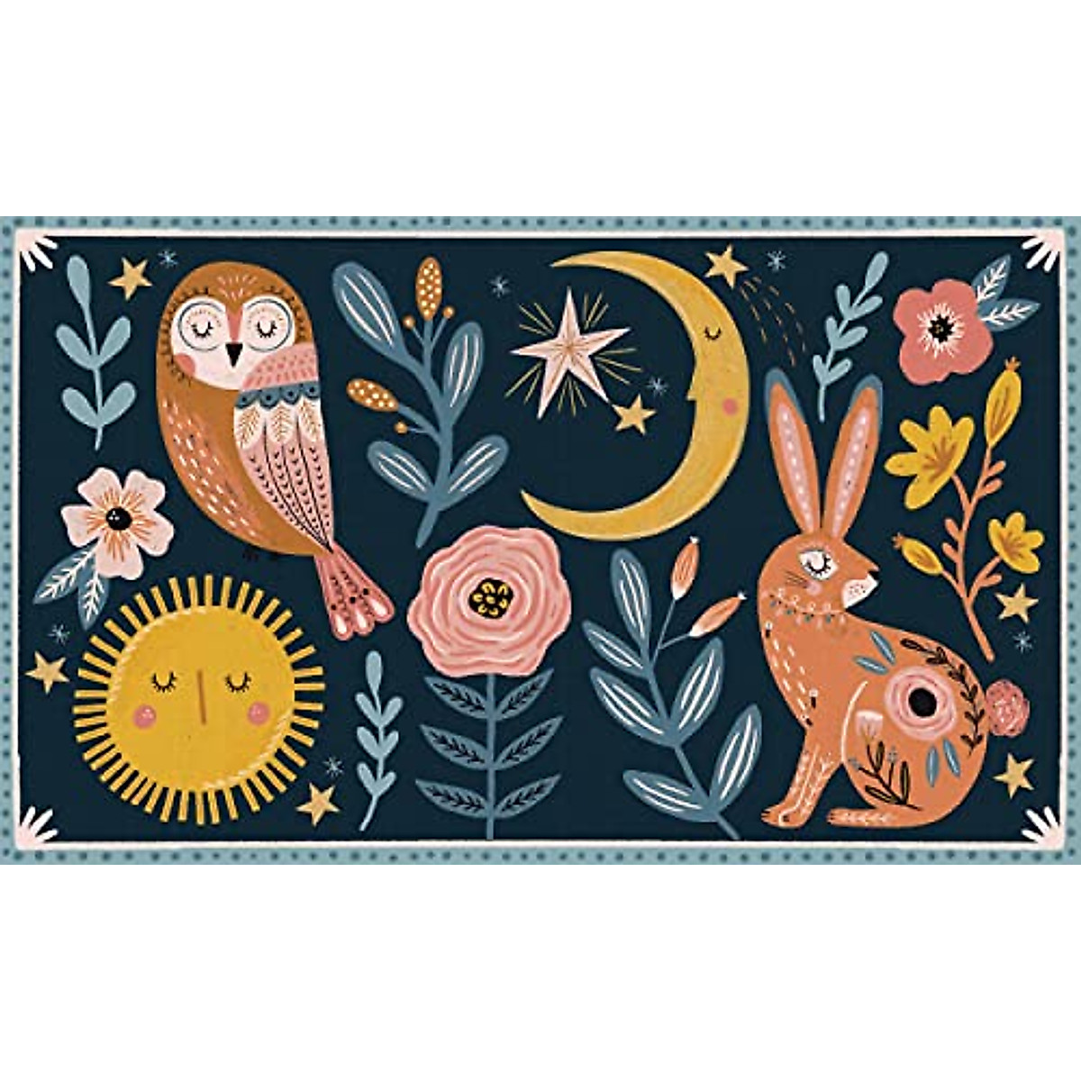 Studio M Floor Flair Folk Friends - Dark - 3 x 5 Ft Decorative Vinyl Rug - Non-Slip, Waterproof Floor Mat - Easy to Clean, Ultra Low Profile - Printed in The USA