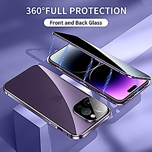 Jonwelsy Anti Peeping Case for iPhone 14 Pro Max, 360 Degree Front and Back Privacy Tempered Glass Cover, Anti SPY Screen, Anti Peep Magnetic Adsorption Metal Bumper for iPhone 14 Pro Max (Purple)