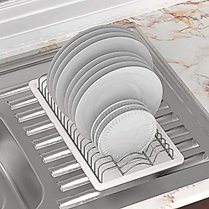 Simple Houseware Plate Drying Rack with Drainboard, Chrome