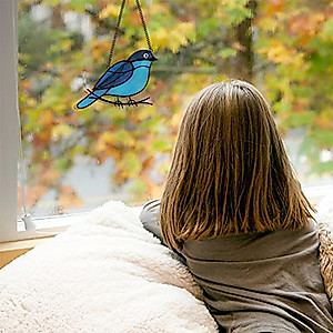 Bluebird and Cardinal Stained Glass Window Hanging Bird Suncatcher for Window