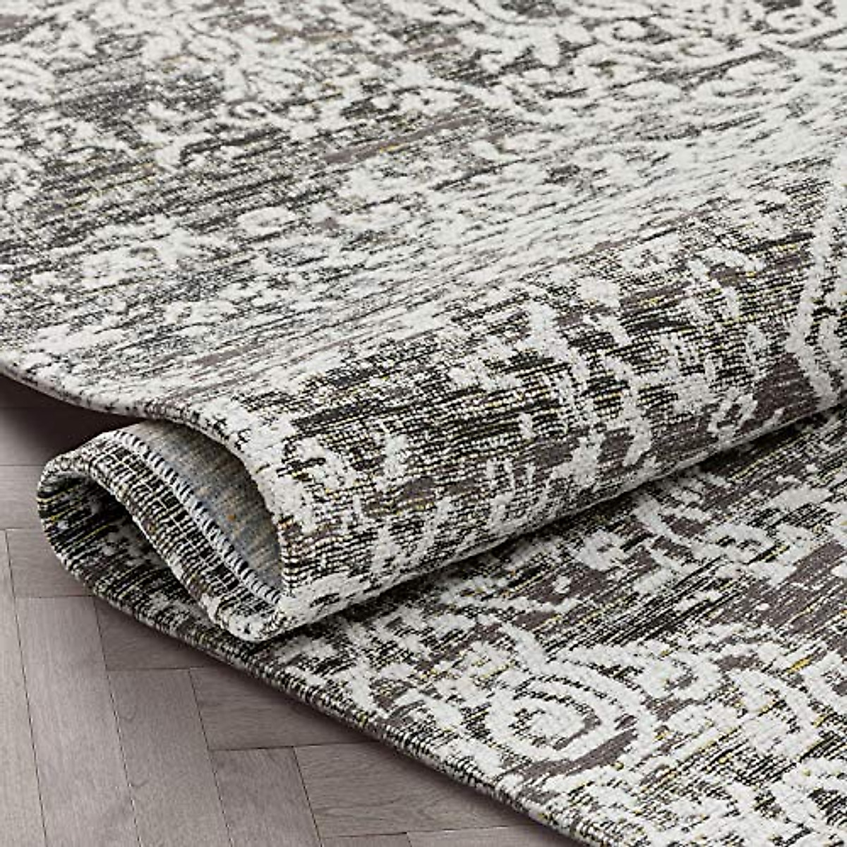 Well Woven Antu Black Vintage Distressed Damask Area Rug (5'3" x 7'3")