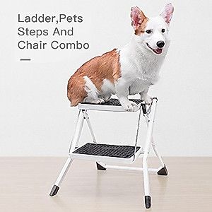 Delxo Step Stool Folding 2 Step Ladder Heavy Duty Steel Sturdy Wide Pedal Lightweight Anti-Slip Portable & Collapsible Two Stool Ladder Kitchen Closet 2 Step Stools for Adults White Stepladder