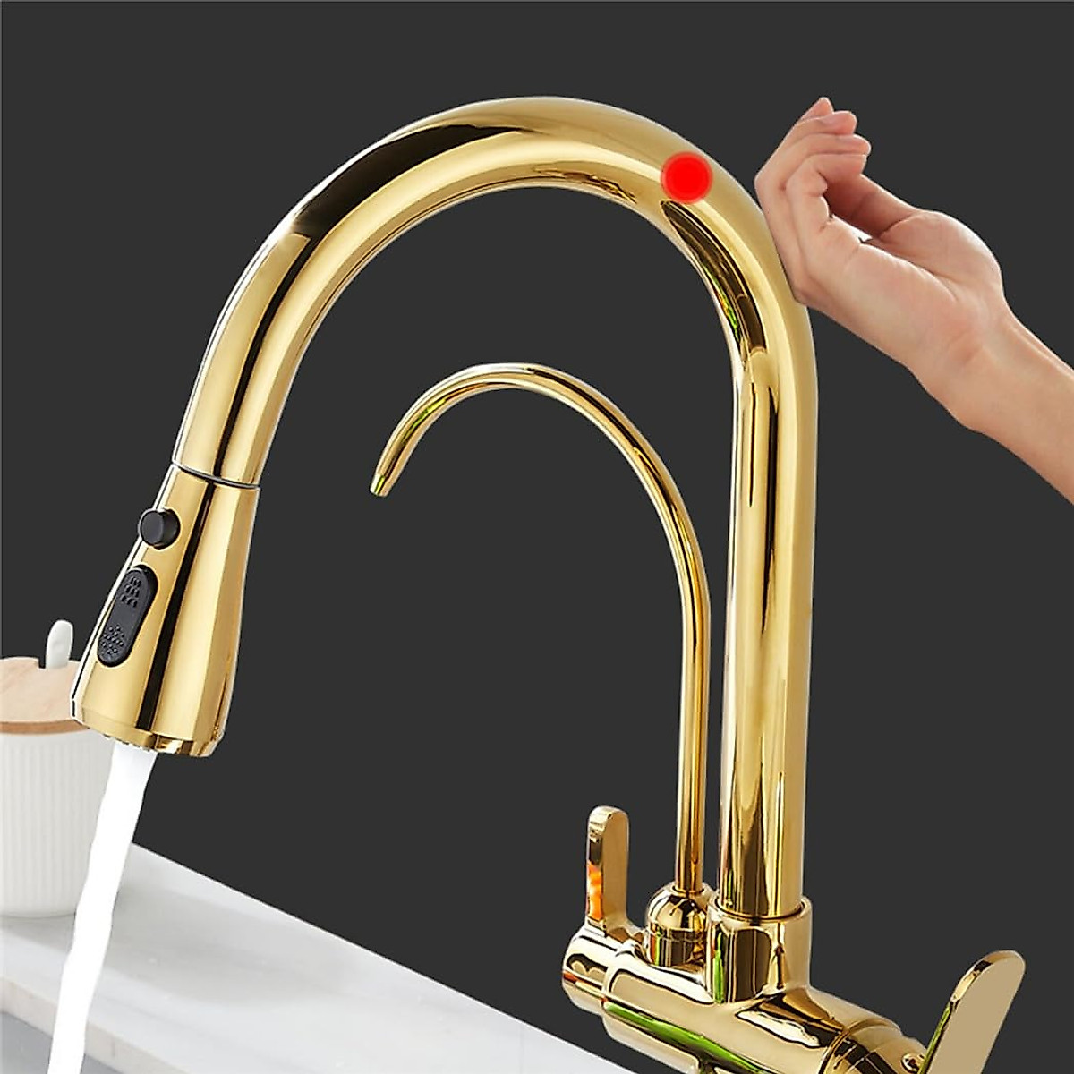 Touch Filter Kitchen Faucets Solid Brass Pull Out Kitchen Mixer Tap Dual Handle Hot Cold Water Taps Sensor Kitchen Faucet