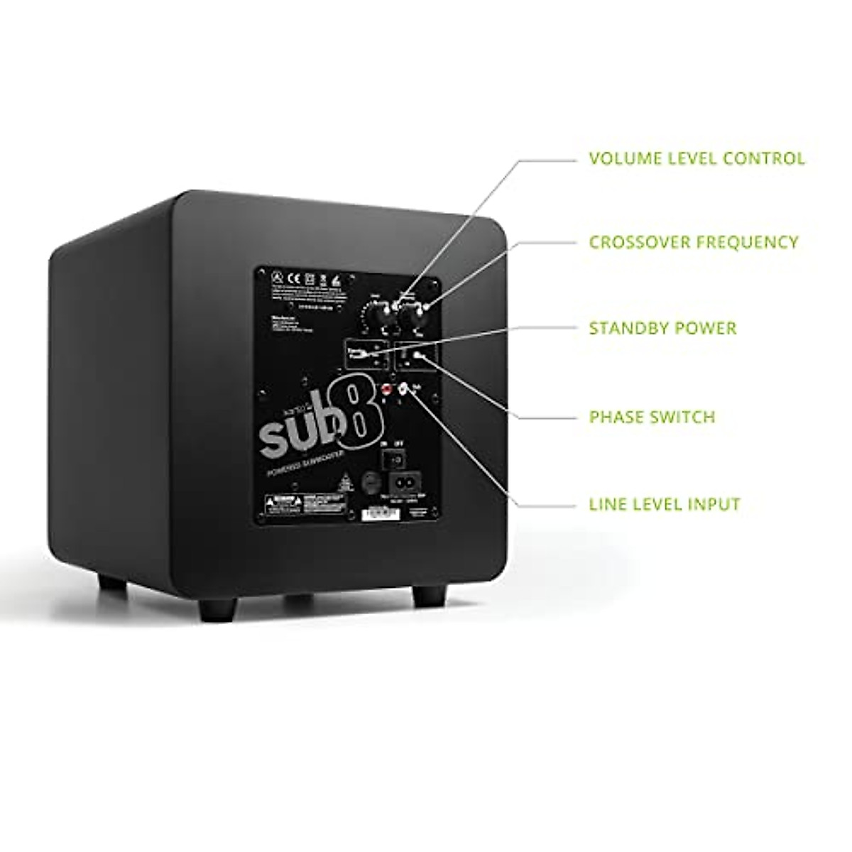 Kanto sub8 Powered Subwoofer – 8” Paper Cone Driver — Powerful Bass Extension – Matte Black