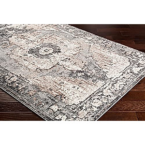 Mark&Day Area Rugs, 8ft Round Bowen Updated Traditional Charcoal Area Rug, Gray/White/Beige Carpet for Living Room, Bedroom or Kitchen (7'10" Round)