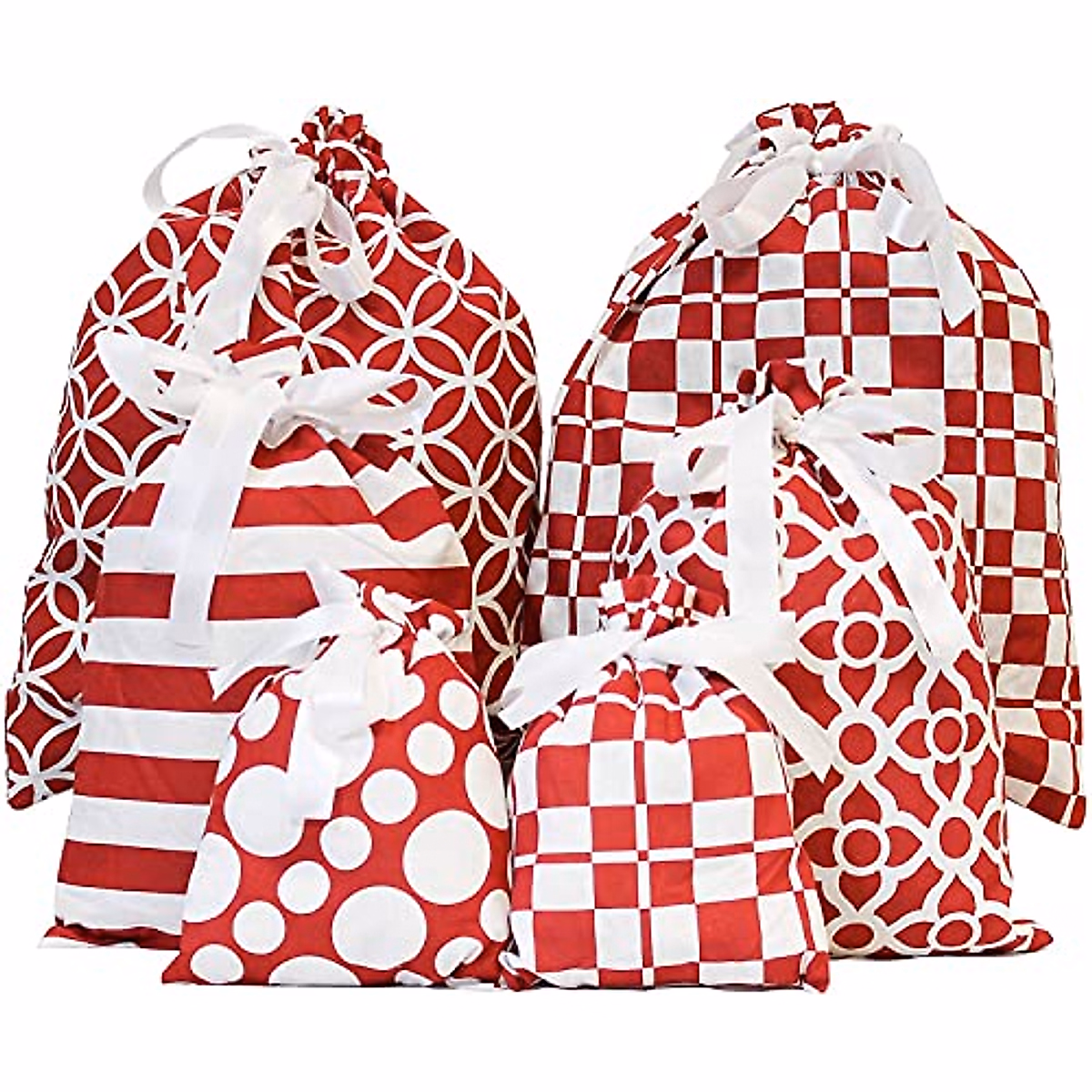 JOYIN 6 PCS Christmas Fabric Gift Bags for Party Favors, Holiday Gift Giving, Goody Bags, Holiday Presents Décor, Giant Gifts Decorations (red)