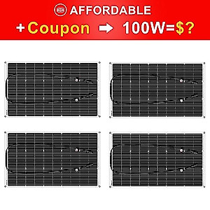 DOKIO Flexible Solar Panel 4x100w(400w) Semi-Flexible Bendable 12V Monocrystalline Off-Grid for RV Boat Cabin Van Car and Caravan RV Boat Camper