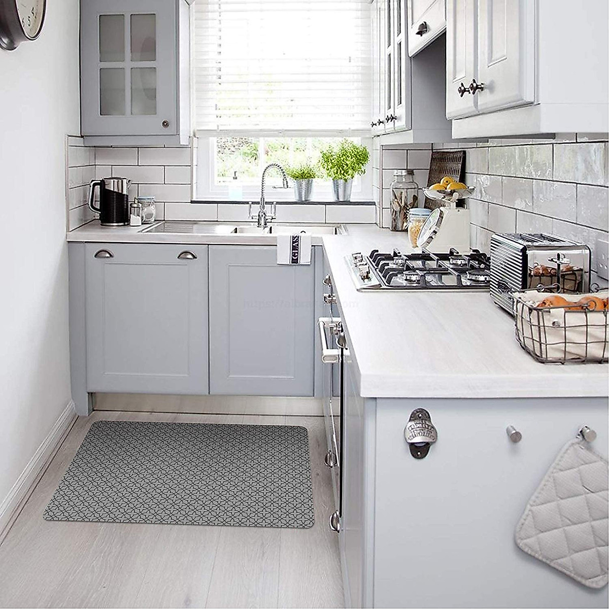 Shape28 Small Area Rug Mat Ultra-Thin Kitchen Rug Entrance Mat with Non Slip Rubber Backing Size 20 inches x 16 inches Color Gray Design 6m