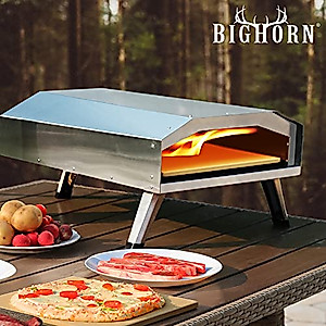 BIG HORN OUTDOORS 12 Gas Pizza Oven - Stainless Steel Outdoor Pizza Oven - Portable Gas Pizza Oven For Stone Baked Pizzas – Great For Any Outdoor Kitchen