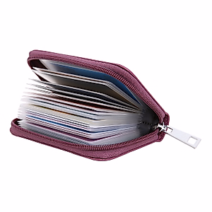Easyoulife Genuine Leather Credit Card Holder Zipper Wallet With 26 Card Slots (Purple)