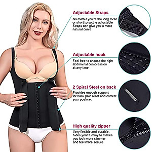 LODAY Waist Trainer Corset for Women Tummy Control Sport Workout Body Shaper Black (M, Black(Vest-Adjustable Straps))