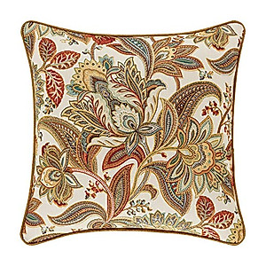 Five Queens Court August 18" Square Floral Jacobean Decorative Throw Pillow, Multi Spice Color, 18x18