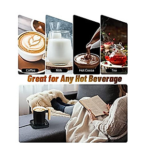 HOWAY Flat Bottom Mug with Wood Lid, Ceramic Tea Cup for Coffee Warmer, Flat Bottomed, Wooden Handle, 14oz