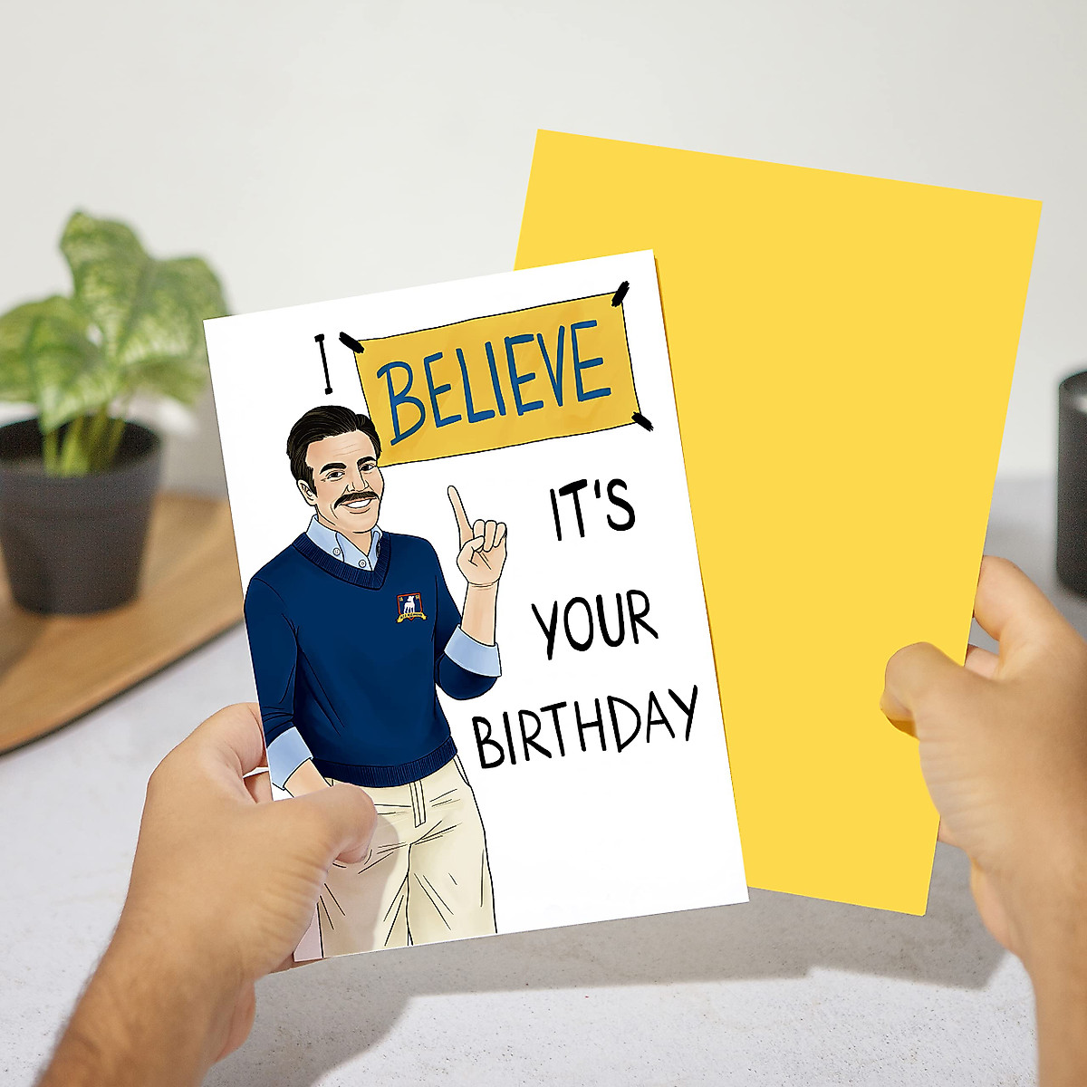 Huxters Ted Lasso Inspired Funny Birthday Card, 350gsm Paper, Matching Recyclable Envelope, Blank Side for Personalization, Eco-Friendly