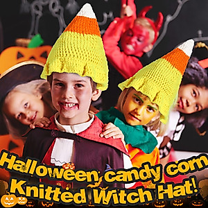 Panitay 10.63 x 12.99 Inch Candy Corn Witch Hat Crochet Pattern for Women Adult Knitted Crochet Wizard Hat for Autumn Halloween Cosplay Party Decorations, Orange, White and Yellow